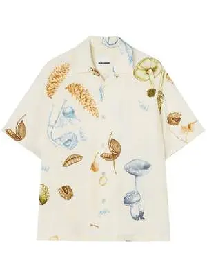 JIL SANDER Mushroom-print Short-sleeved Shirt Neutrals