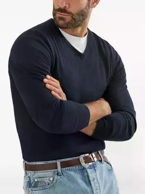 Brunello Cucinelli Ribbed V-neck Sweater - Blue