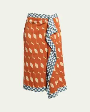 Dries Van Noten Sole Printed Ruffle Midi Skirt - Rust