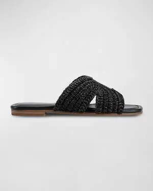 Marc Fisher Marc Fisher LTD Narda Woven Raffia Flat Slide Sandals Black