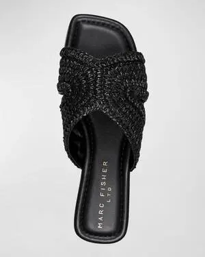 Marc Fisher Narda Woven Raffia Flat Slide Sandals - Black