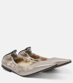 Brunello Cucinelli Metallic Leather Ballet Flats - Silver