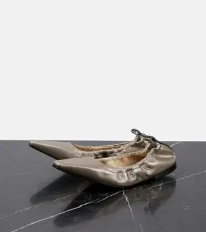 Brunello Cucinelli Metallic Leather Ballet Flats - Silver