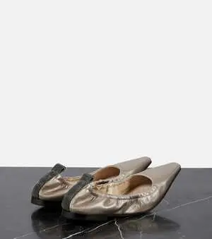 Brunello Cucinelli Metallic Leather Ballet Flats - Silver