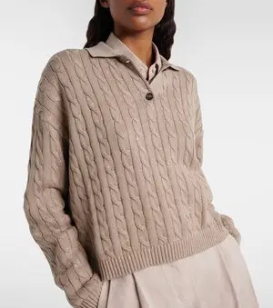Brunello Cucinelli Cable-knit Cotton-blend Polo Sweater - Beige