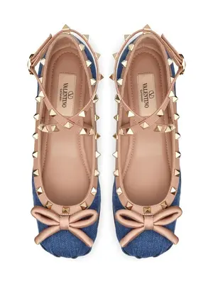 Valentino Garavani Rockstud Denim Ballerina Flats