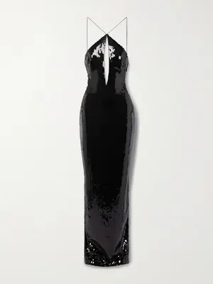 MONOT Elsa Cutout Sequined Tulle Maxi Dress