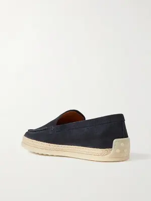 TOD'S Raffia-trimmed Suede Loafers - Blue