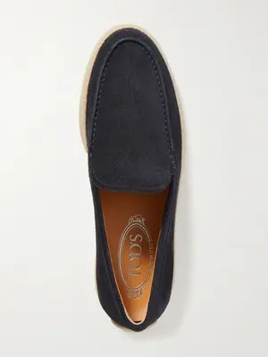 TOD'S Raffia-trimmed Suede Loafers - Blue