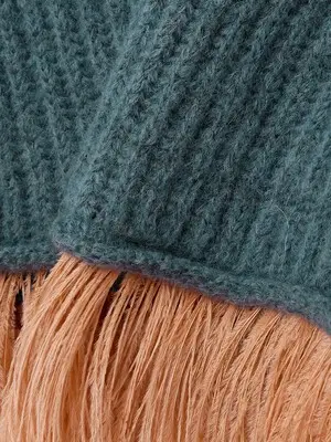 La DoubleJ High Kick Feather-trimmed Ribbed Alpaca-blend Turtleneck Sweater - Blue