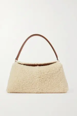 TOD'S Leather-trimmed Shearling Shoulder Bag - Cream