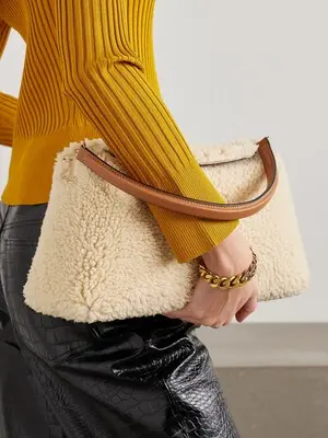 TOD'S Leather-trimmed Shearling Shoulder Bag - Cream