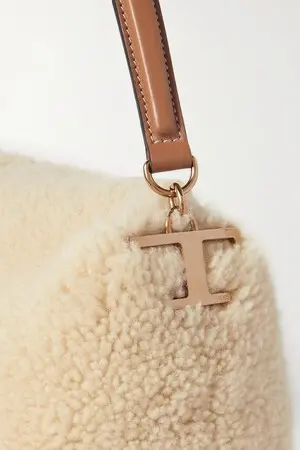 TOD'S Leather-trimmed Shearling Shoulder Bag - Cream
