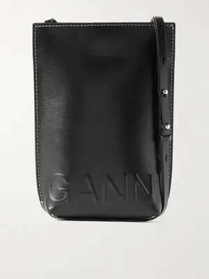 GANNI Banner Small Embossed Recycled Leather-blend Shoulder Bag