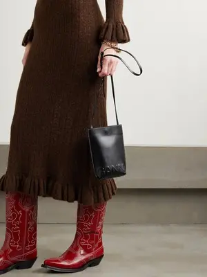 GANNI Banner Small Embossed Recycled Leather-blend Shoulder Bag