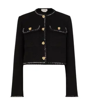 Alexander McQueen Cropped Embroidered Wool-blend Tweed Jacket