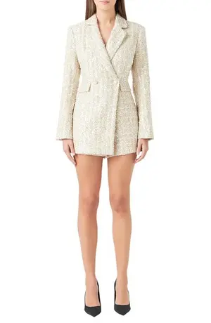 Endless Rose Sequin Tweed Blazer Romper - Gold