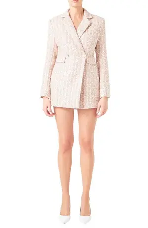 Endless Rose Sequin Tweed Blazer Romper - Pink