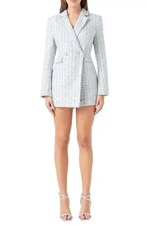 Endless Rose Sequin Tweed Blazer Romper - Silver
