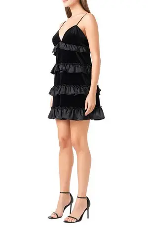 Endless Rose Tiered Ruffle Velvet Minidress