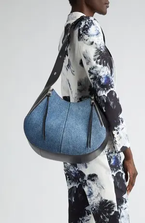 Alexander McQueen The Skull Denim Hobo Bag