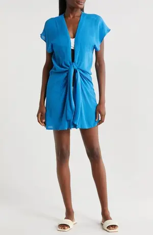 Elan Tie Front Cover-up Wrap Dress - Blue Bright