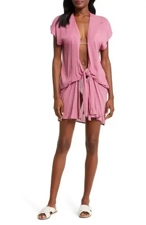 Elan Tie Front Cover-up Wrap Dress Violet