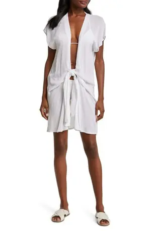 Elan Tie Front Cover-up Wrap Dress White
