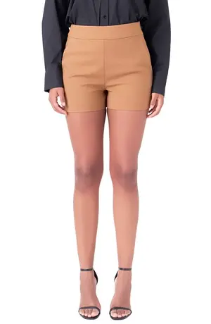 English Factory English Factory High-Waisted Stretch Shorts Tan