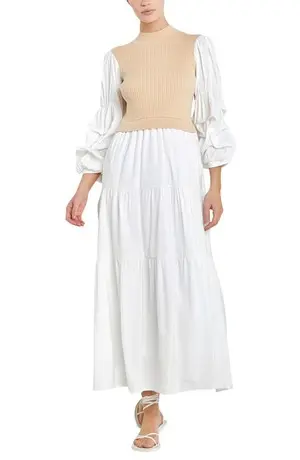 English Factory Layered Mixed Media Maxi Dress