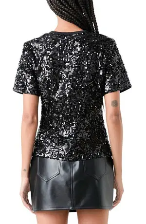 GREY LAB Shoulder Pad Sequin Top - Black