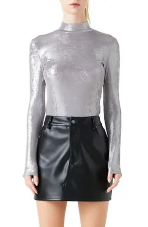 GREY LAB Shiny Mock Neck Top