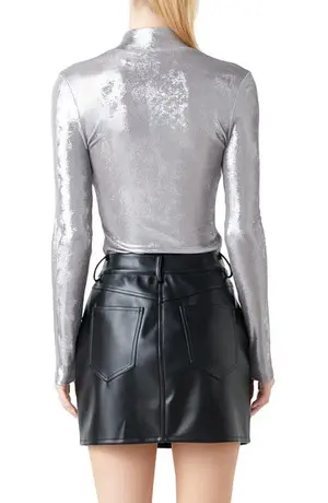 GREY LAB Shiny Mock Neck Top