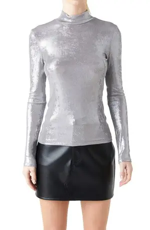 GREY LAB Shiny Mock Neck Top