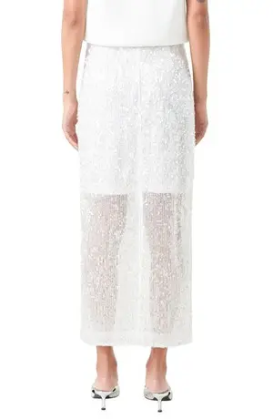 GREY LAB Sequin Maxi Skirt - White