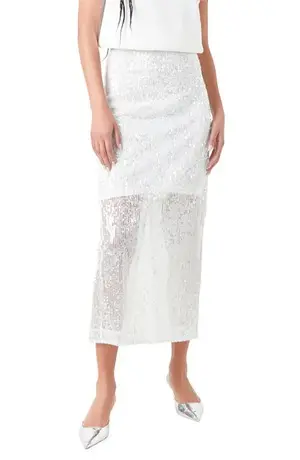 GREY LAB Sequin Maxi Skirt - White
