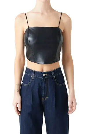 GREY LAB Faux Leather Crop Top