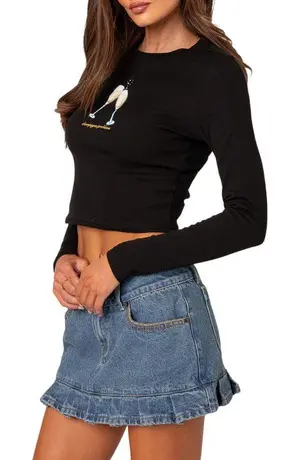 EDIKTED Champagne Problems Long Sleeve Crop Top