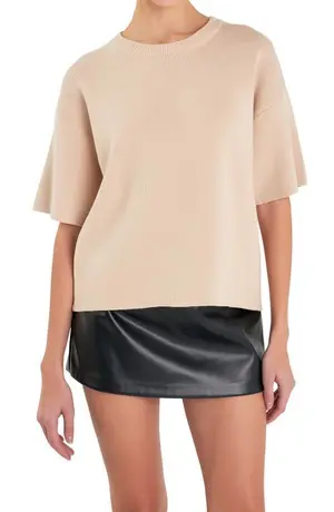 English Factory Ribbed Elbow Sleeve Sweater - Beige