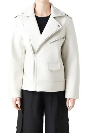 GREY LAB Padded Shoulder Faux Leather Biker Jacket
