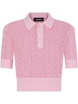 Dsquared2 Pointelle-knit Cropped Polo Top