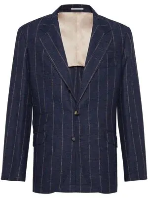 Brunello Cucinelli Striped Single-breasted Blazer - Blue