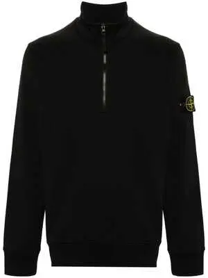 Stone Island Compass-patch Zip-up Sweatshirt - Black