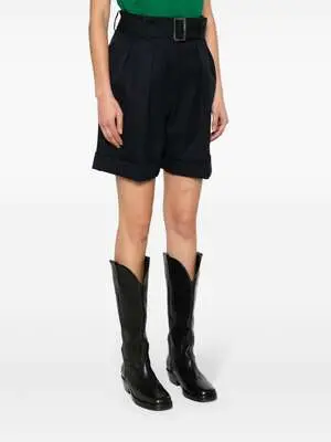 GOLDEN GOOSE Belted Virgin Wool Blend Shorts - Blue