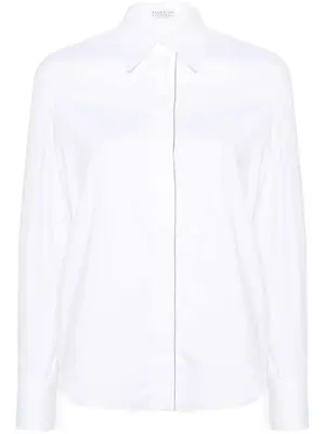 Brunello Cucinelli Beaded-trim Poplin Shirt - White