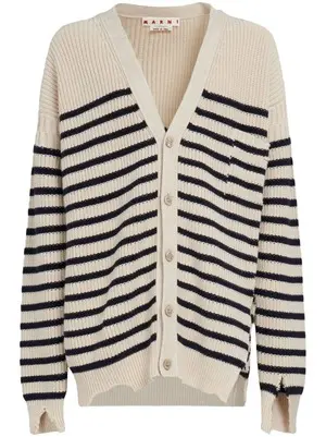Marni Striped V-neck Cardigan - Neutrals