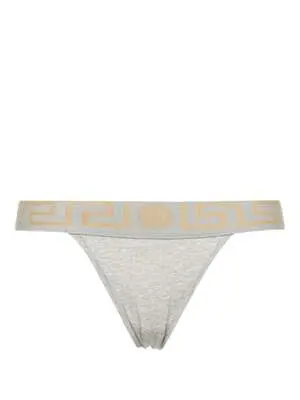 Versace Greca-waistband Jersey Thong Grey