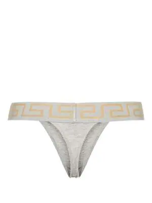 Versace Greca-waistband Jersey Thong - Grey