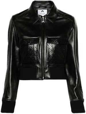 MARINE SERRE Embossed-logo Leather Jacket