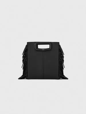 Maje M Smooth Leather M Bag With Fringing - Black